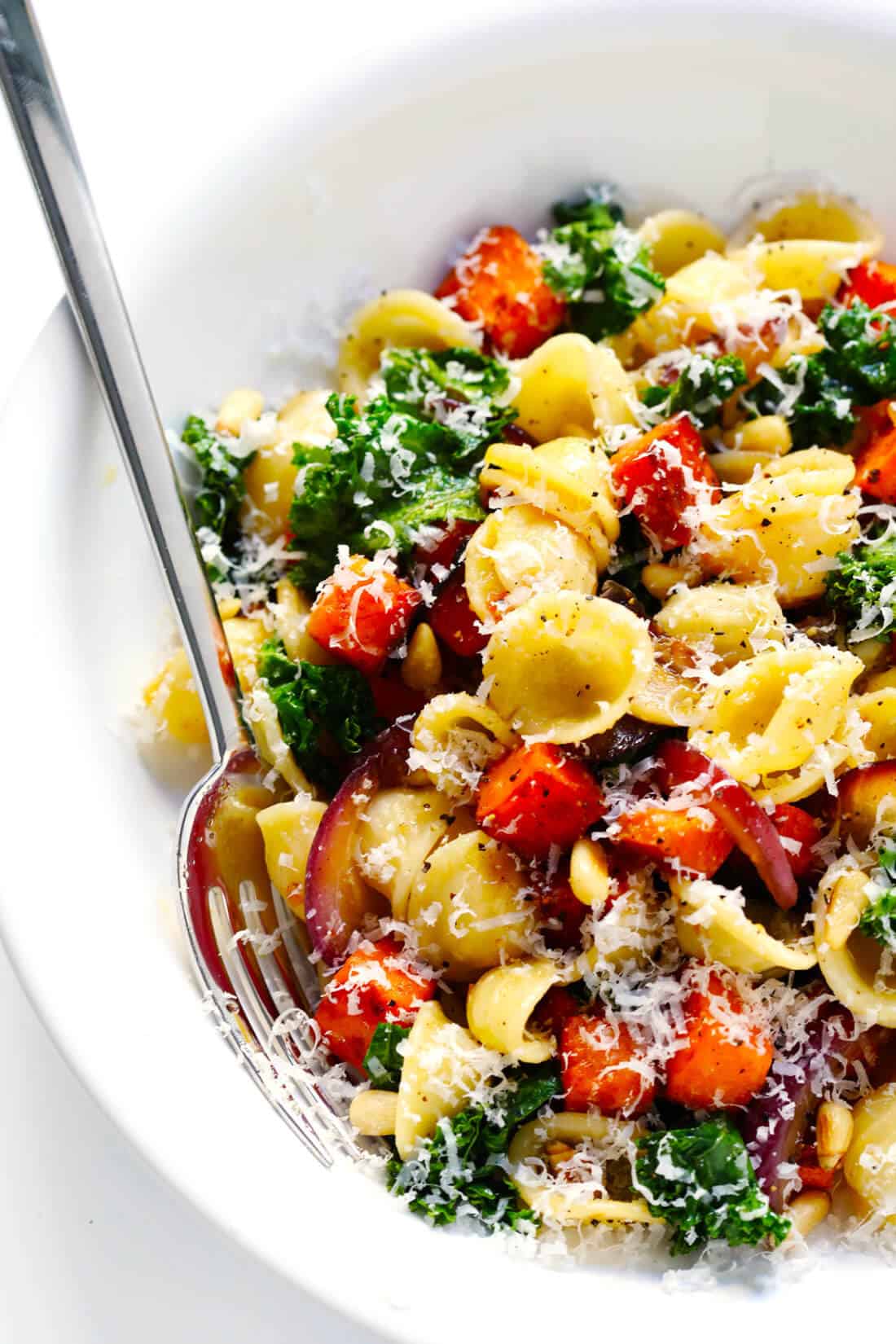 Pasta with Caramelized Sweet Potatoes and Kale - Gimme Some Oven