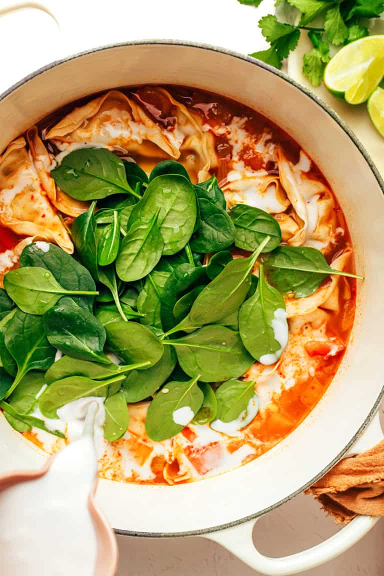 Thai Red Curry Potsticker Soup - Gimme Some Oven